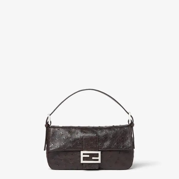 Fendi Baguette® 26424 Dark Brown Ostrich Leather Bag - [brown]